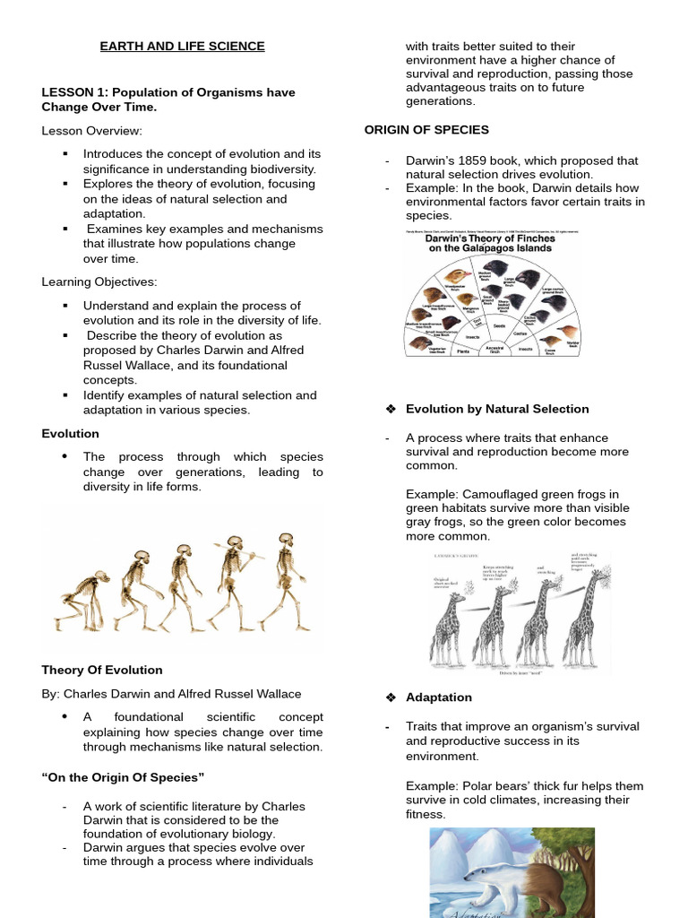 Earth and Life Science Group 1 1 | PDF | Evolution | Natural Selection