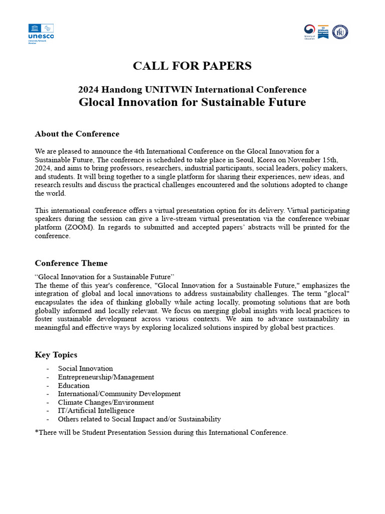 (UNITWIN) CALL FOR PAPERS - 4th Handong UNITWIN International ...