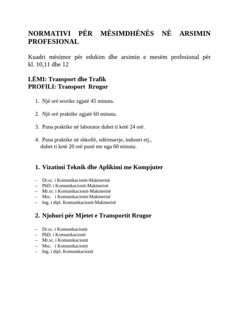 Normativi Transport Rrugor | PDF