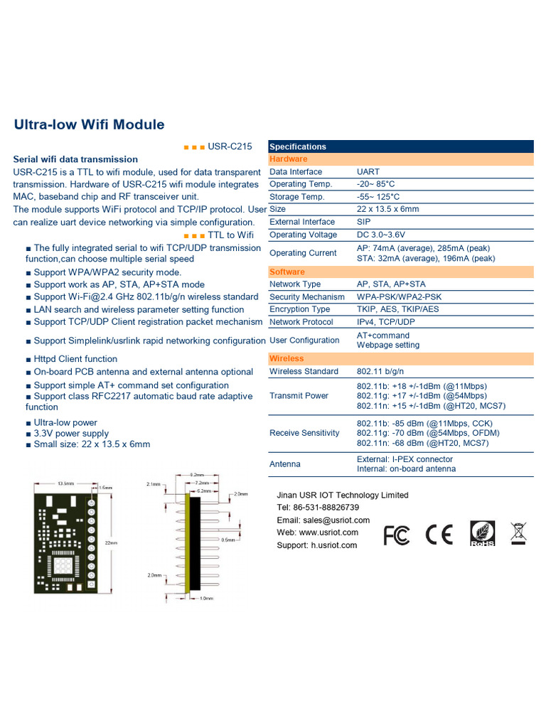 (Datasheet) USR-C215 Datasheet | PDF | Wi Fi | Ieee 802.11