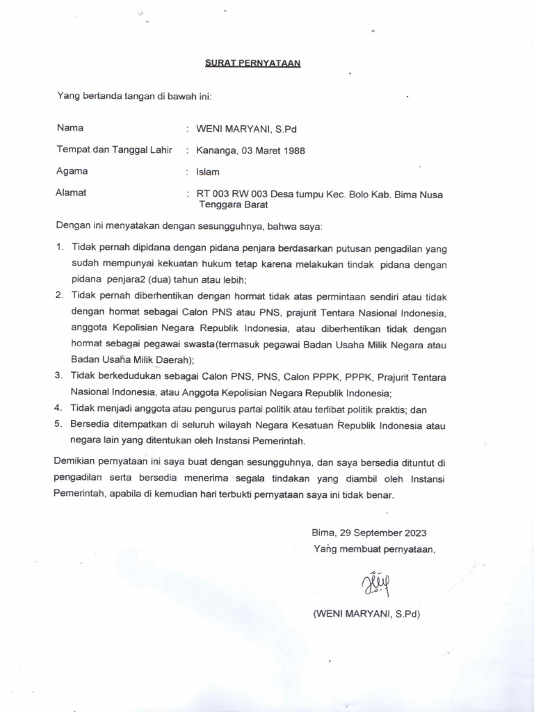 Pernyataan WENI | PDF