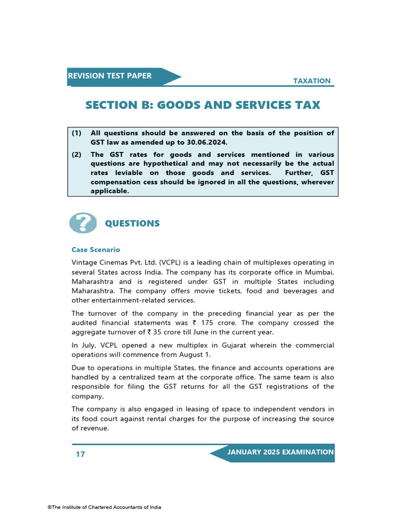 GST Revision Test Paper January 2025 | PDF | Value Added Tax | Taxes