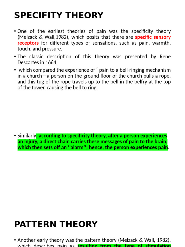 Understanding Pain Theories: Specificity & Gate Control | PDF | Pain | Axon
