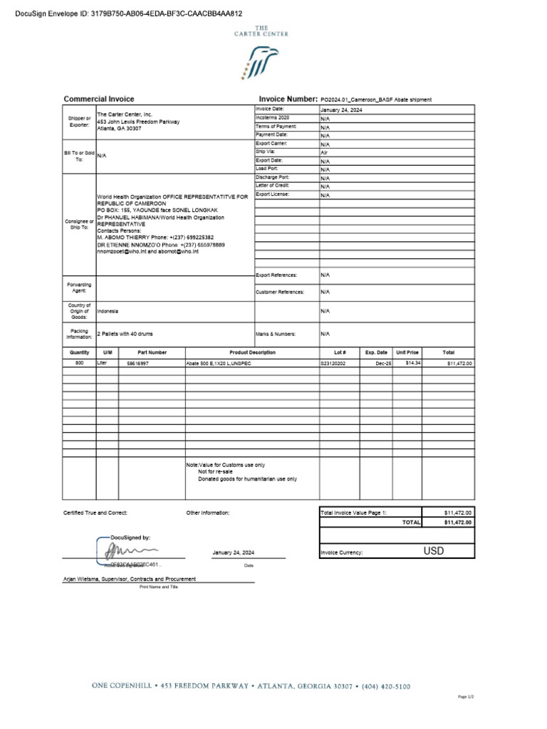 CI DL PL 2024.01 Cameroon BASF Abate Shipment Signed | PDF | Freight ... CI DL PL 2024.01 Cameroon BASF Abate Shipment Signed | PDF | Freight ...
