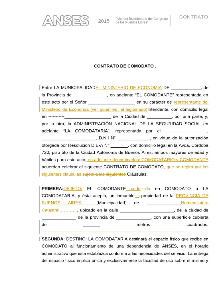 Formato de Contrato de Comodato | PDF | Daños y perjuicios