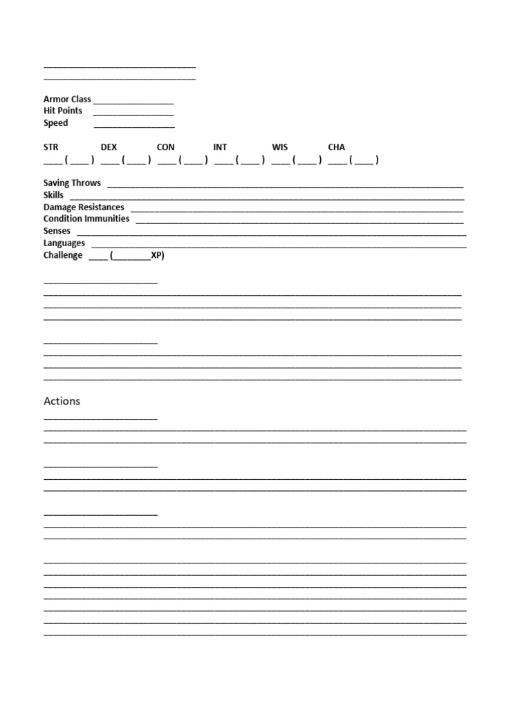 Stat Block Form Pdf Role Playing Games Role Playing Video Games