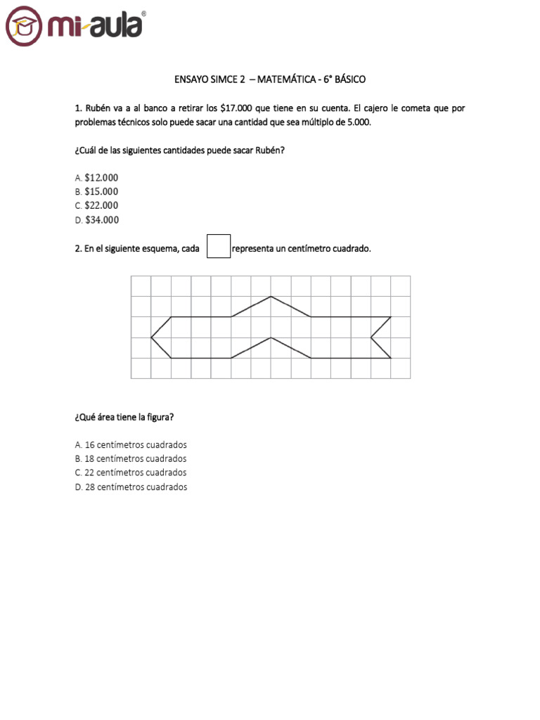 Ensayo Simce 2 156300 20240419 20231207 120140 | PDF | Matemáticas | Matemática Elemental