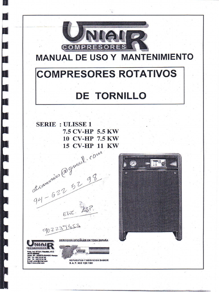 Manual Compresores Uniair Serie Ulisse | PDF
