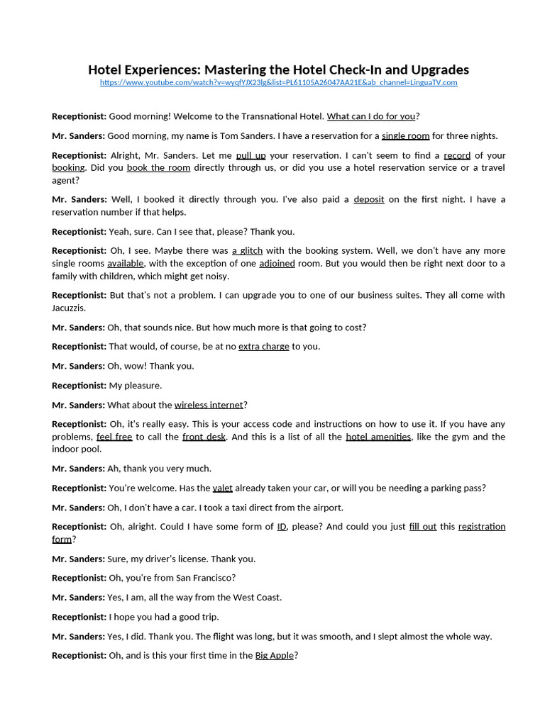 01 B - Conversation and Reading - Level 01 B - Hotel Experiences ...