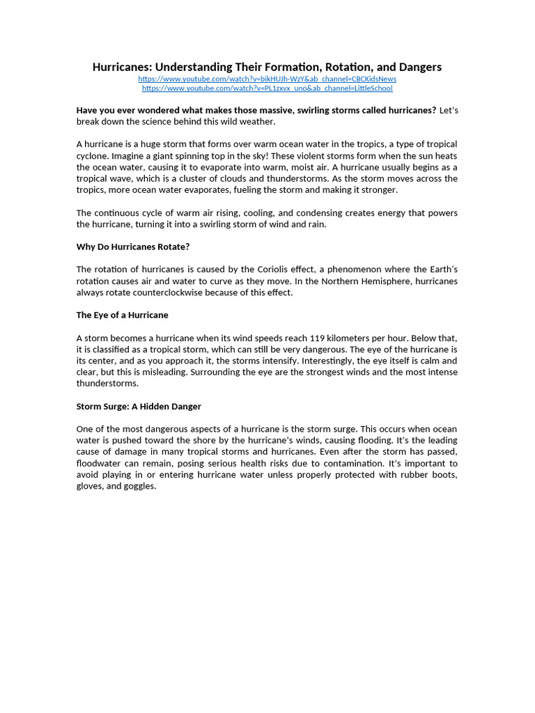 Hurricane Formation and Dangers Explained | PDF | Tropical Cyclones ...