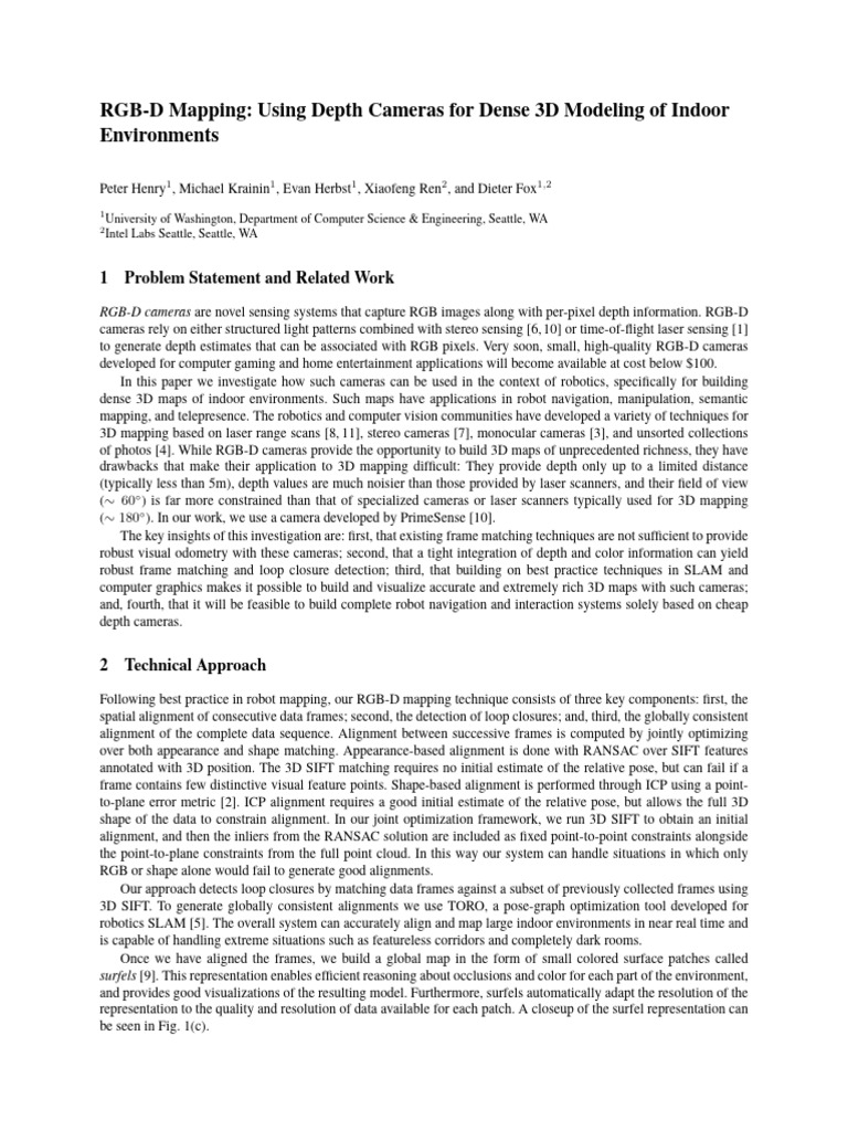 RGB-D Mapping Using Depth Cameras For Dense 3D Modeling of Indoor Environments | PDF | 3 D ...