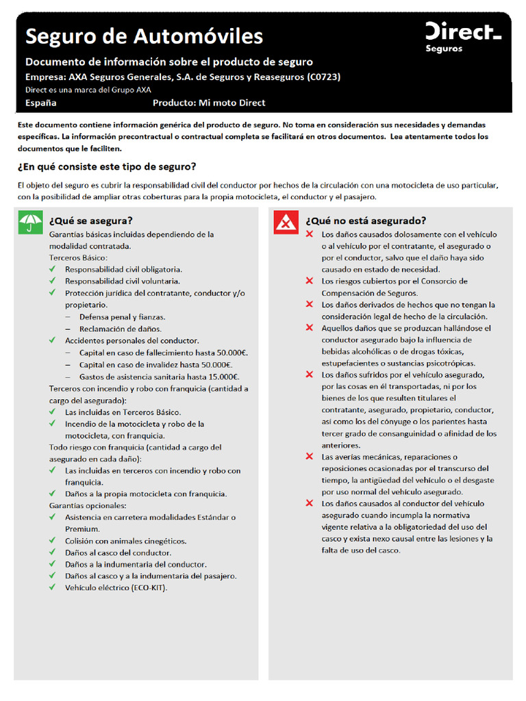 Direct Seguros Todo Riesgo Con Franquicia IPID | PDF