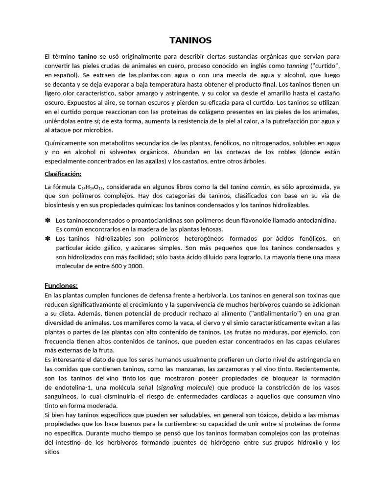 Taninos: Propiedades y Funciones | PDF