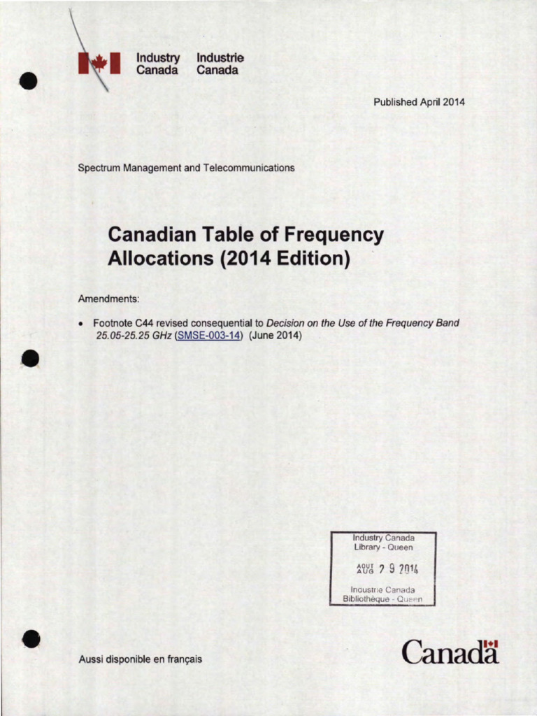Canadian Frequency Allocations 2014 | PDF | Radio Spectrum | Radio