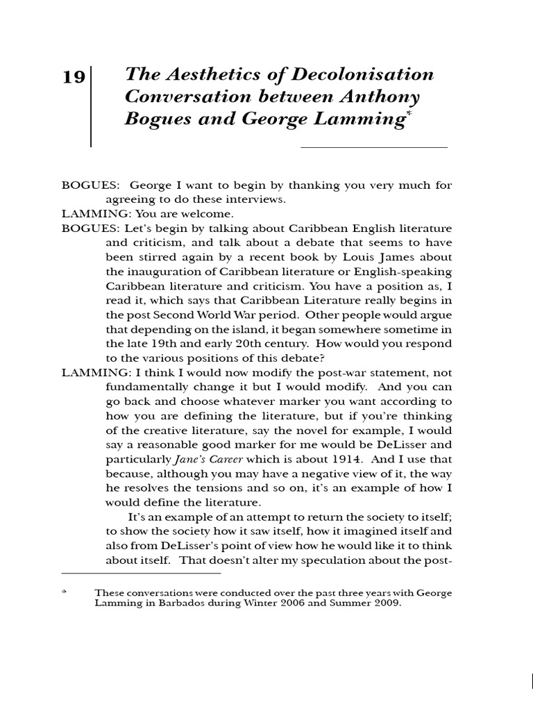 Lamming and Bogues in Conversation - The - George - Lamming - Reader | PDF