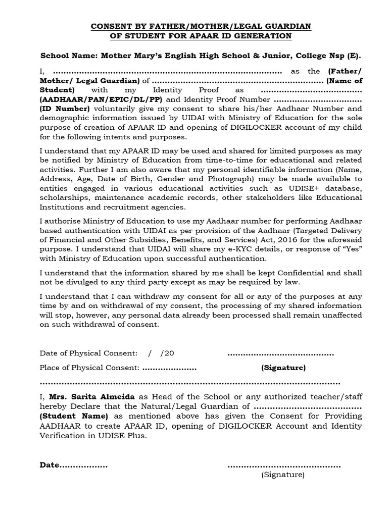 Consent for APAAR ID & DIGILOCKER Creation | PDF | Authentication | Access Control