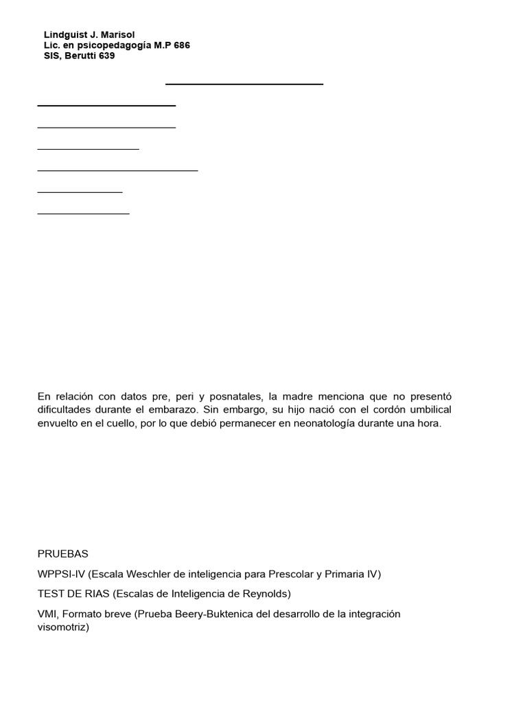 Informe Psicopedagógico | PDF | Inteligencia | Memoria