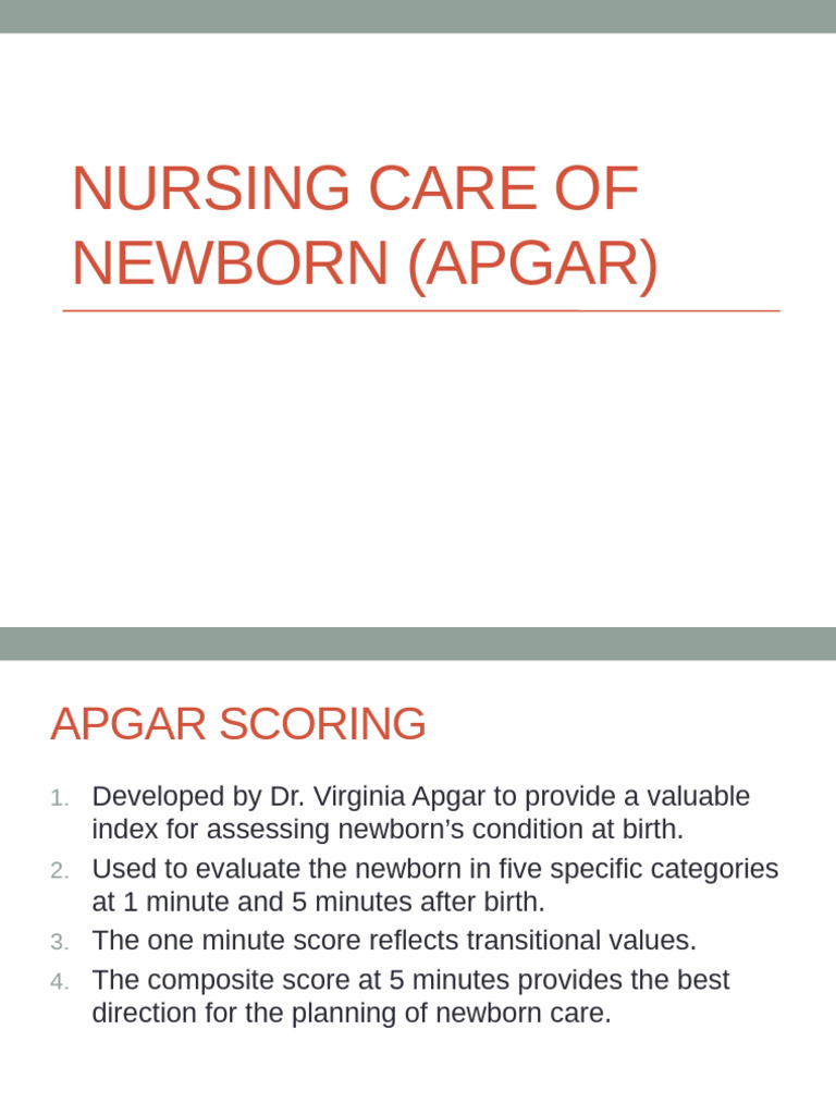 Newborn APGAR Scoring Guide | PDF | Wellness | Self-Improvement