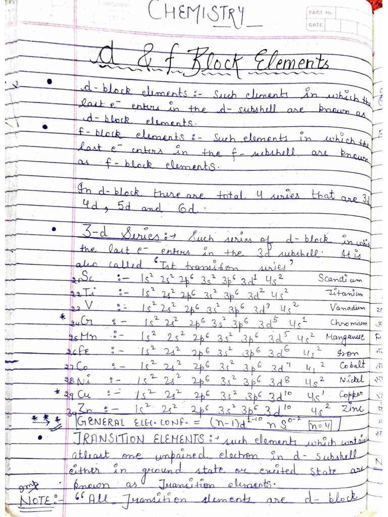D and F Block Elements (Notes) | PDF