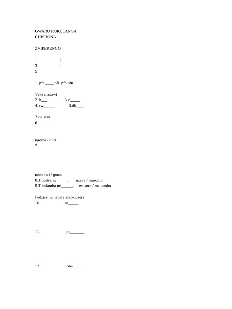 Grade 1 Shona Language Activities | PDF