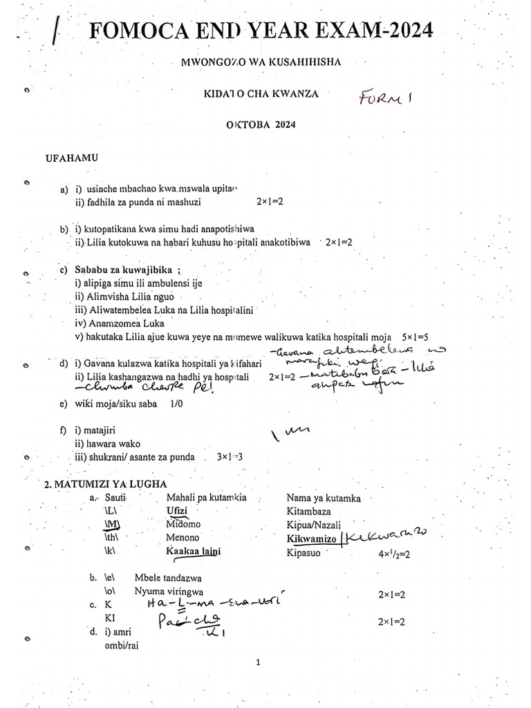 Form 1 Kisw End Term 3 Ms | PDF