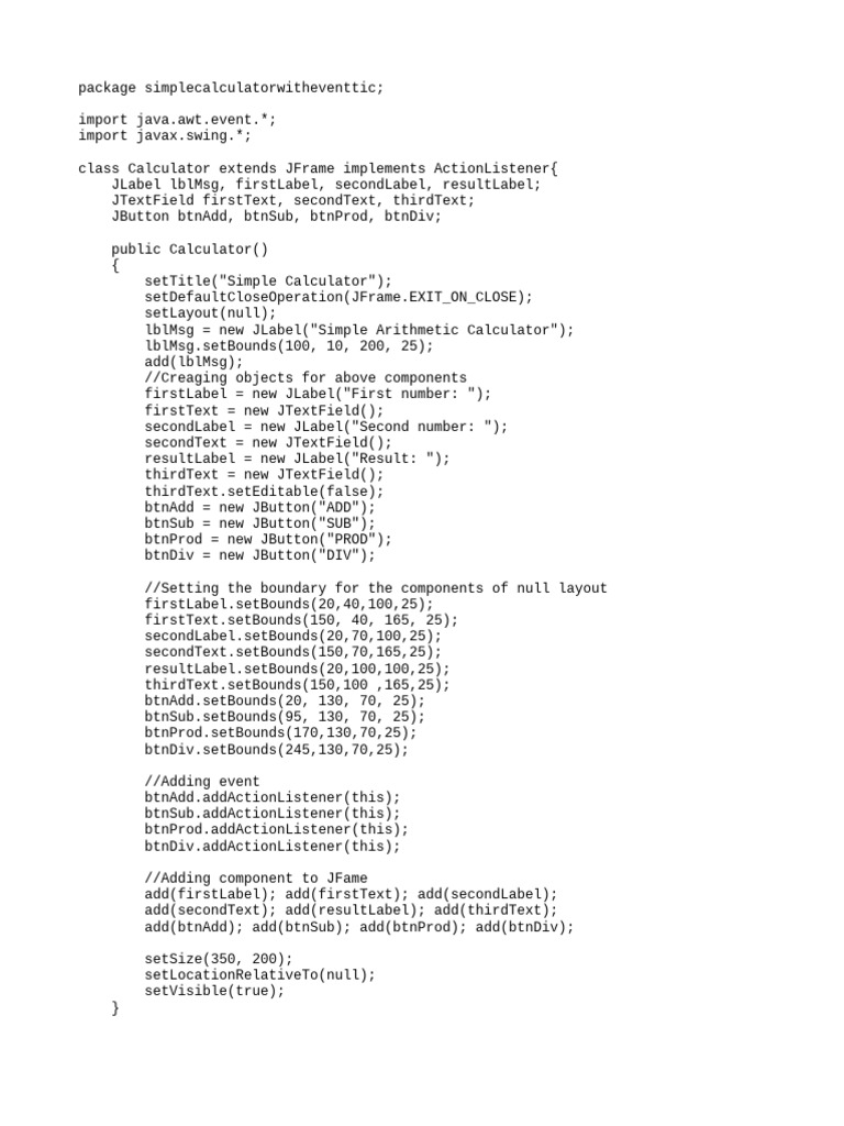 Simple Java Swing Calculator App | PDF | Software | Programming Paradigms
