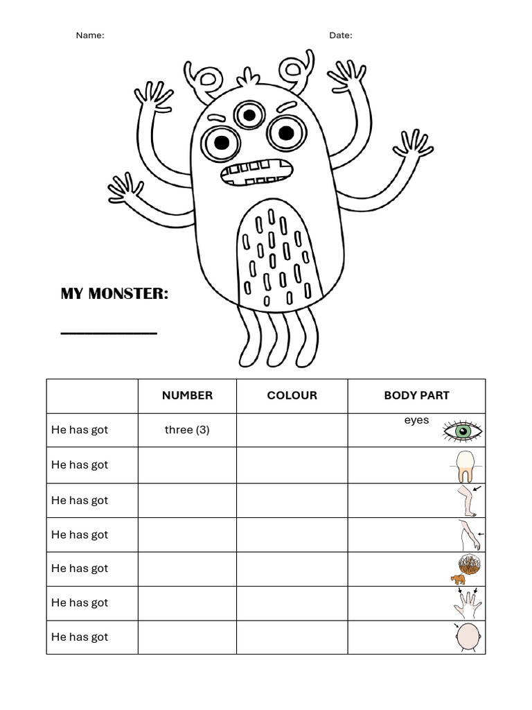 Actividad Monstruos Numeros Cuerpo Colores | PDF | Language Arts ...