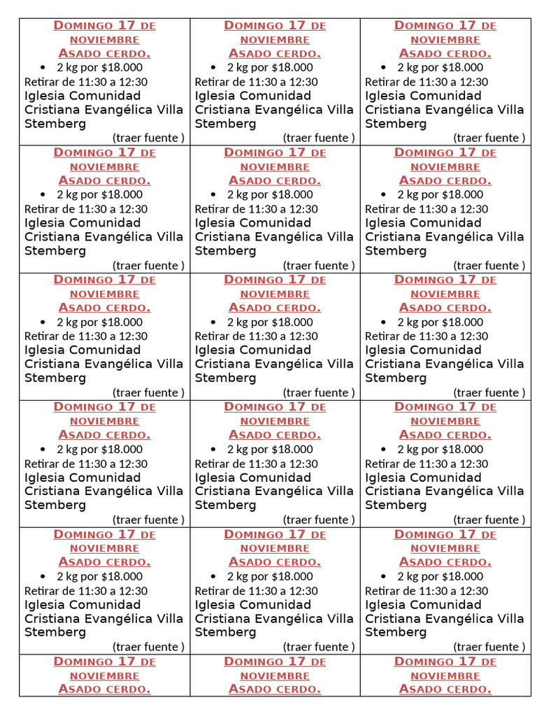 Asado de cerdo: 2 kg por $18,000 | PDF | Religiones religiosas
