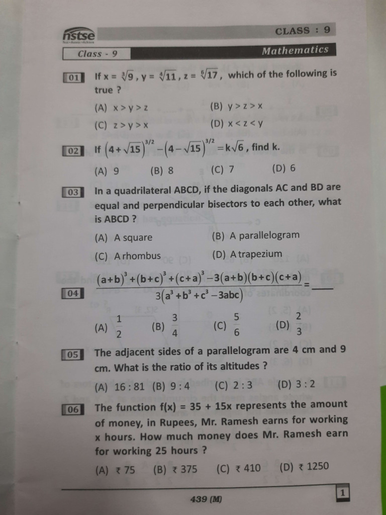 Nstse Sample Question Paper | PDF