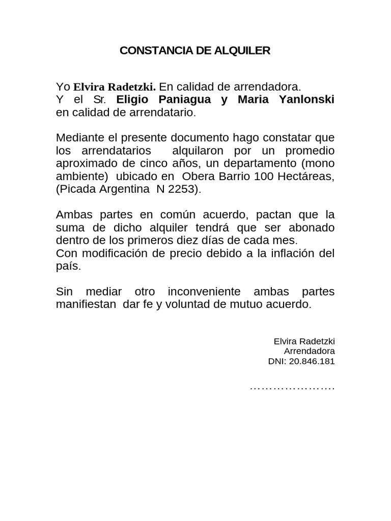 Constancia de Alquiler | PDF