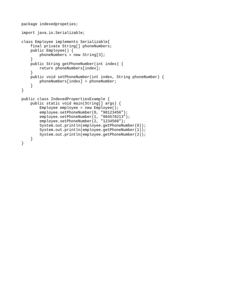 Java Indexed Properties Example | PDF