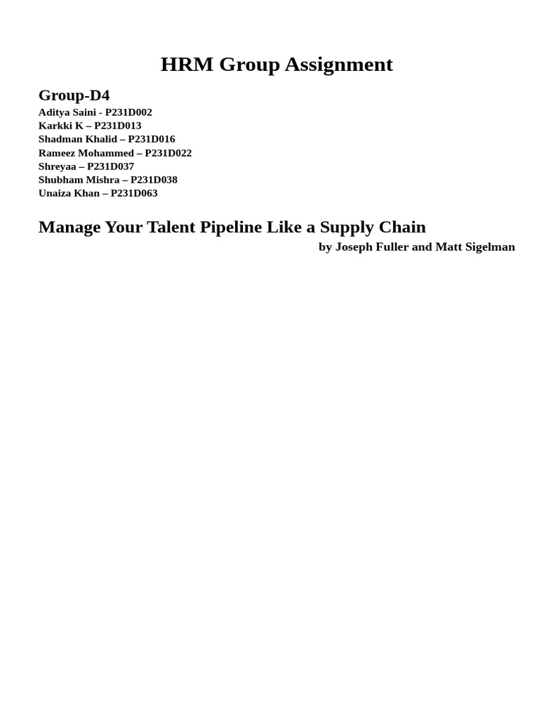 HRM Group Assignment - D4 | PDF | Employment | Talent Management