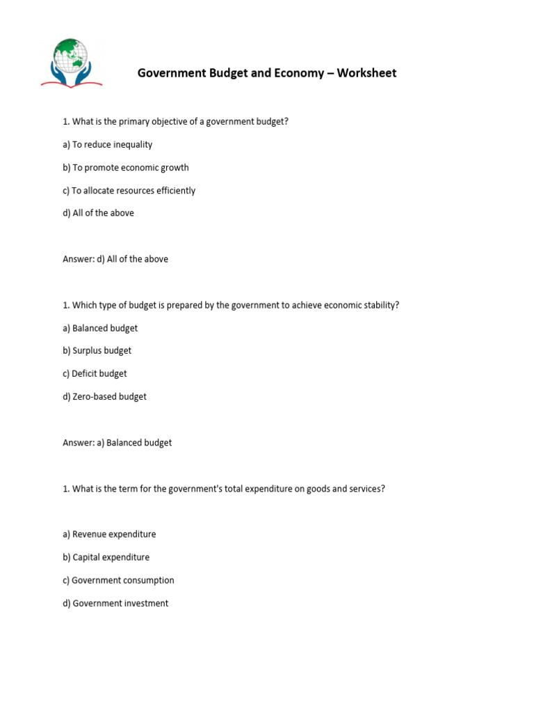 Government Budget and Economy - Worksheet - Updated | PDF | Government ...