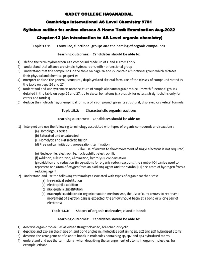 CCH Syllabus | PDF | Isomer | Chemical Reactions