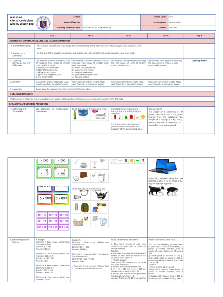 MATH4-Q2-W5-DLL | PDF | Litre | Kilogram