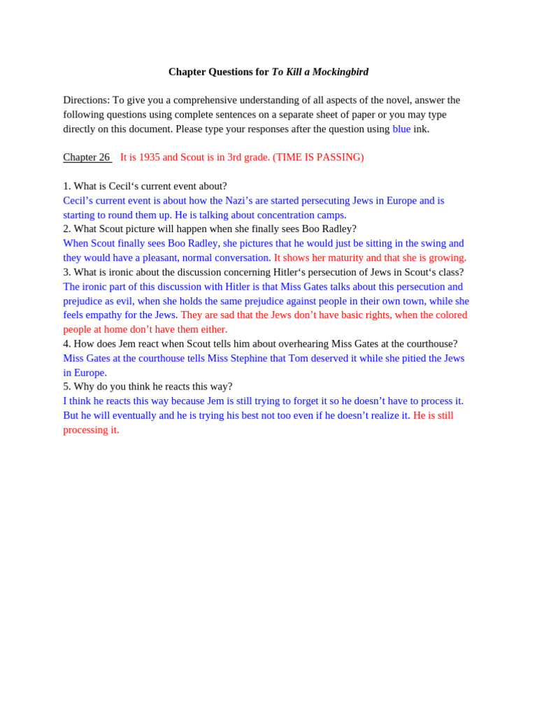 Krupam Patel - 26 - Chapter Questions For TKaM | PDF