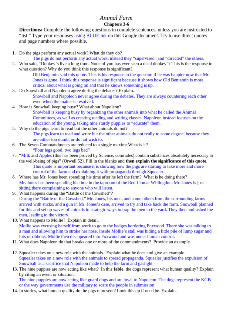 Animal Farm Analysis: Chapters 3-6 Insights | PDF | Language Arts ...