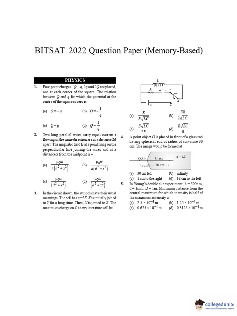 BITSAT 2022 Question Paper (Memory-Based) | PDF | Aluminium | Chemistry