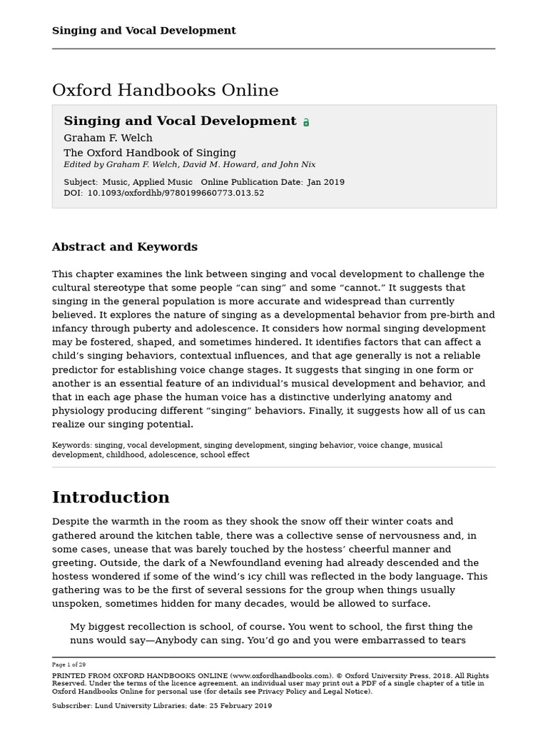 Oxford Handbooks Online: Singing and Vocal Development | PDF | Infants ...