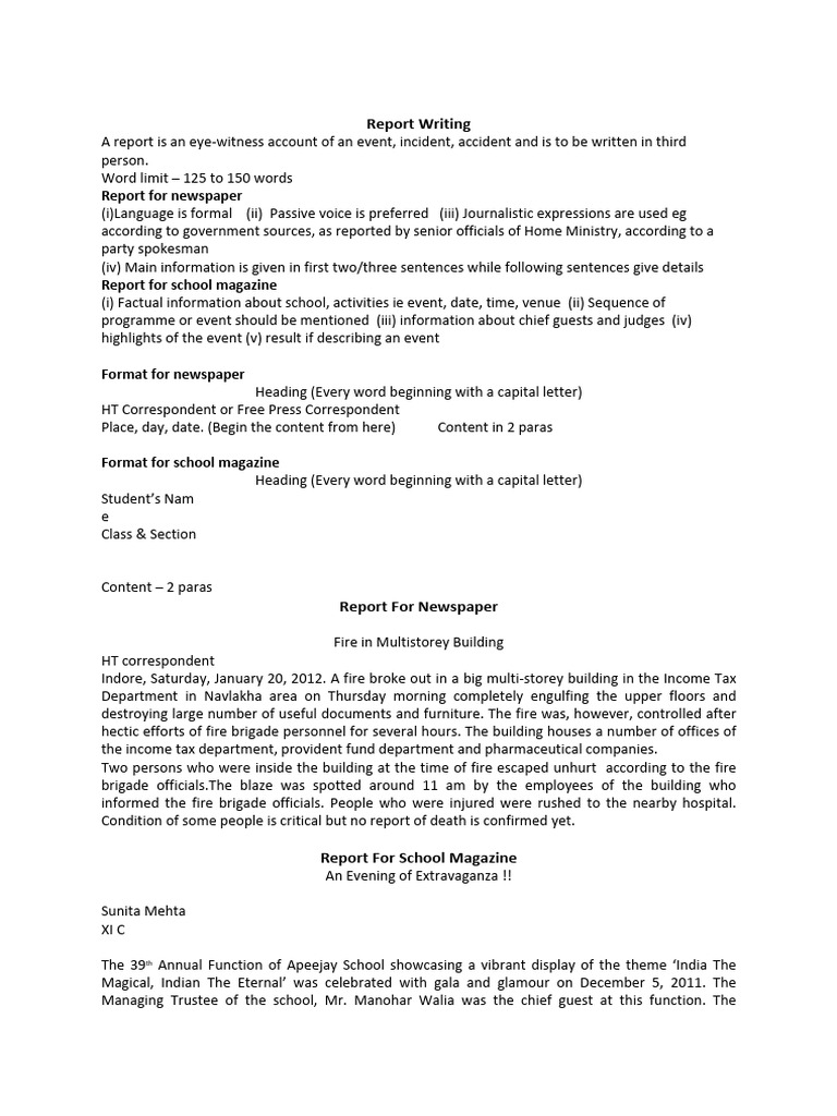 Class 11 Report Writing Guide | PDF