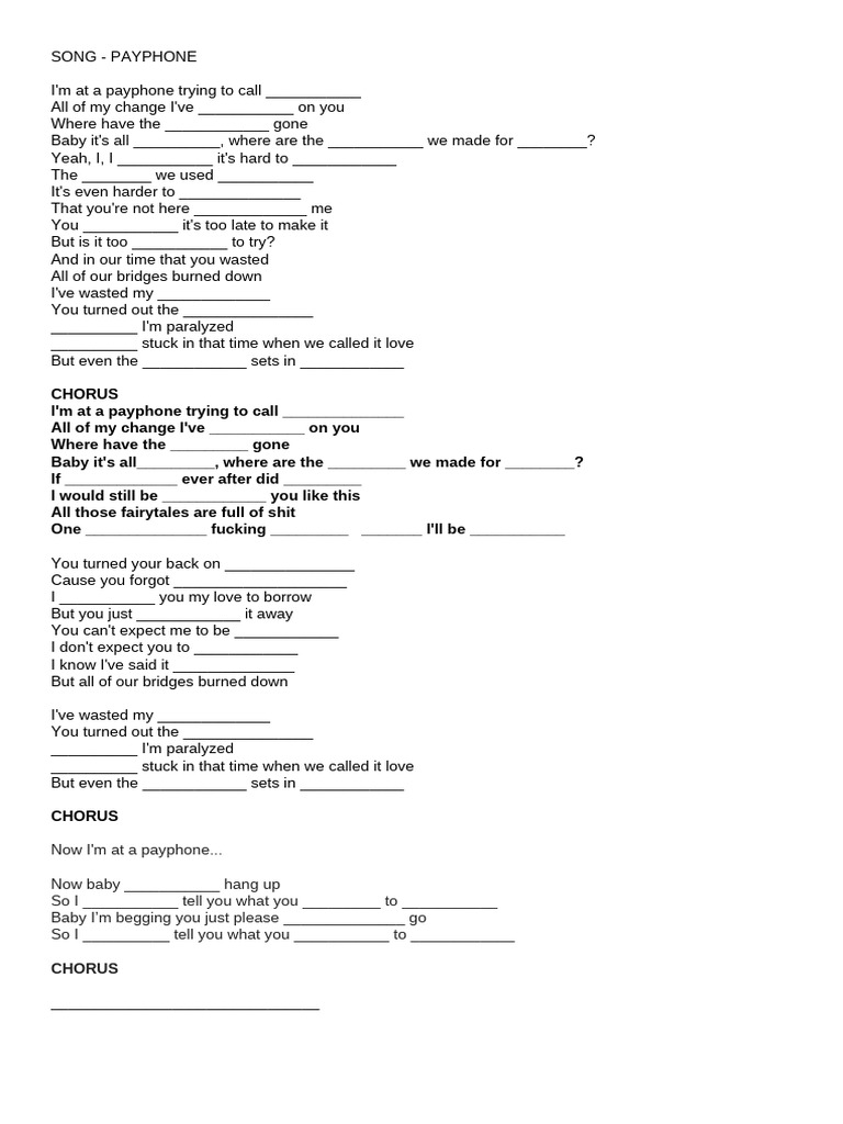 Song 9 B - Payphone | PDF | Language Arts & Discipline