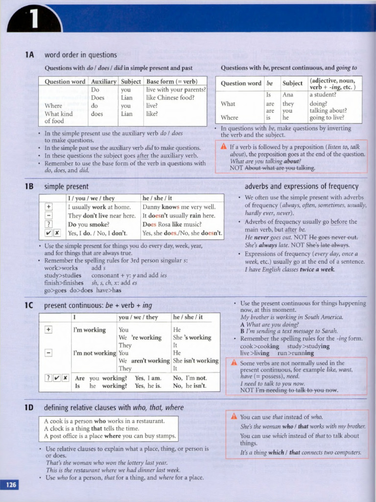 Grammar Bank 1-2 - 240820 - 000144 | PDF | Verb | Adverb