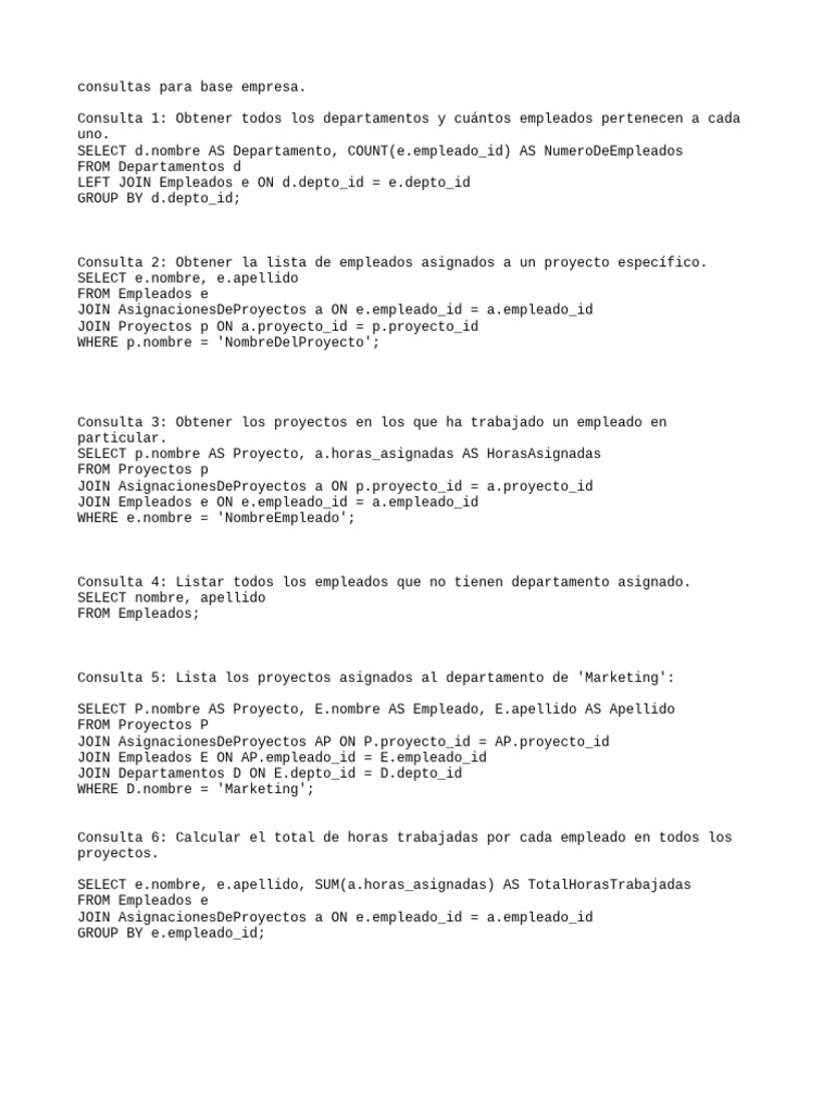 Consultas sobre empleados y proyectos | PDF