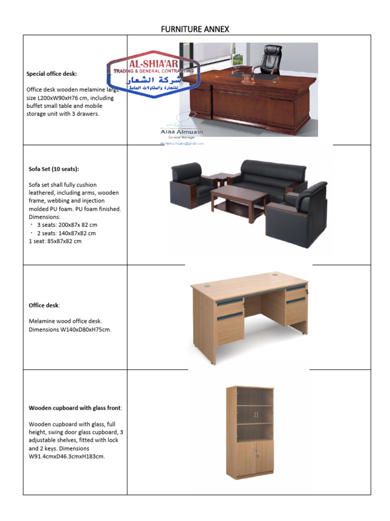 Annex 6 Standard Furniture | PDF | Chair | Bed