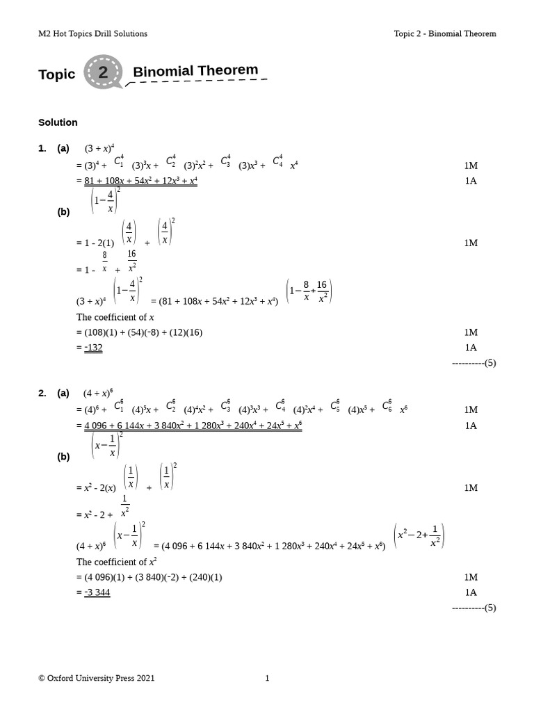 Binomial Theorem Solutions | PDF | Complex Analysis | Combinatorics