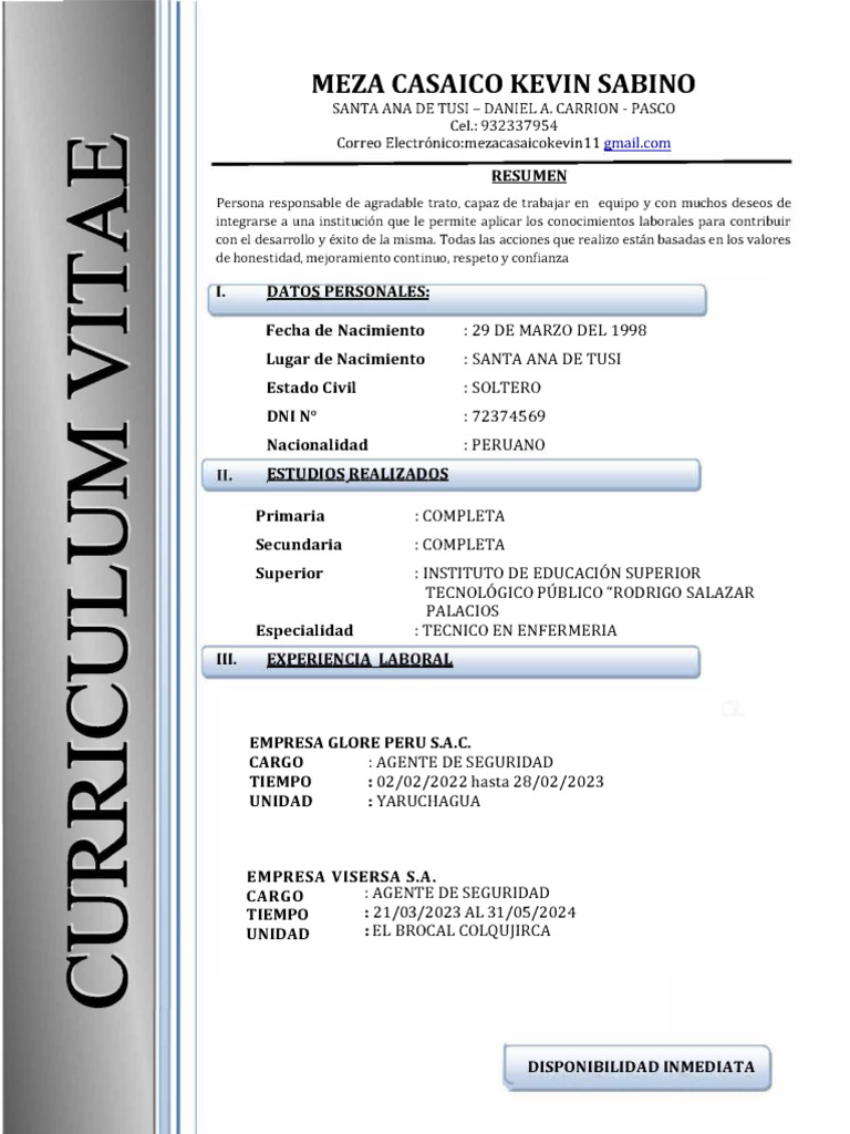 CV Kevin 224 | PDF | Documento de identidad | Ministerio (Departamento ...