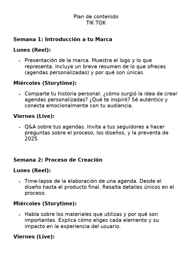 Plan de Contenido Tik Tok e Instagram | PDF | Creatividad