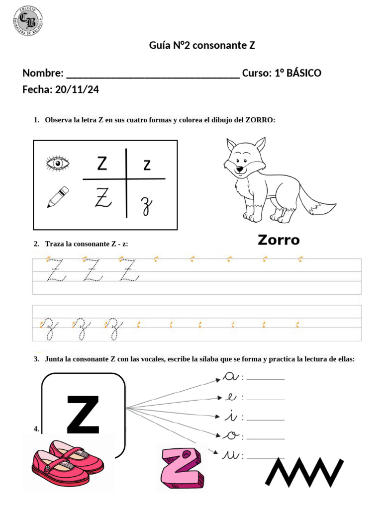 Guía N°2 Consonante Z 20 de Noviembre 24 | PDF