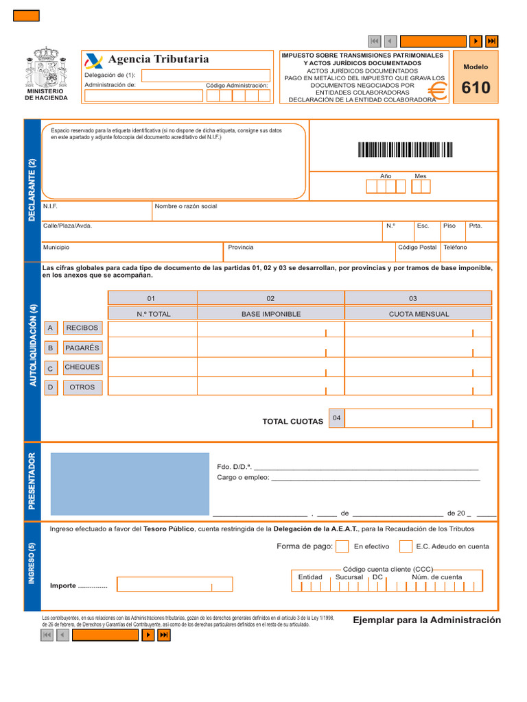 Modelo 610: Declaración y Pago | PDF | Impuestos | Finanzas del gobierno