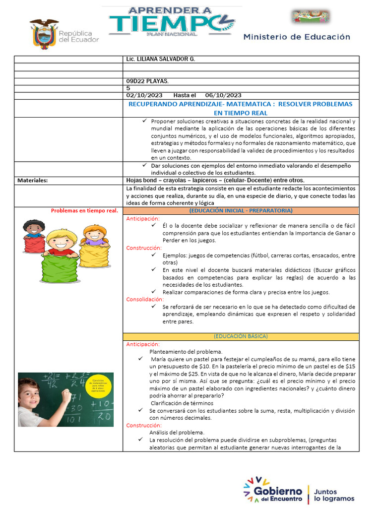Actividades Aprender A Tiempo Matematicas | PDF | Maestros | Matemáticas